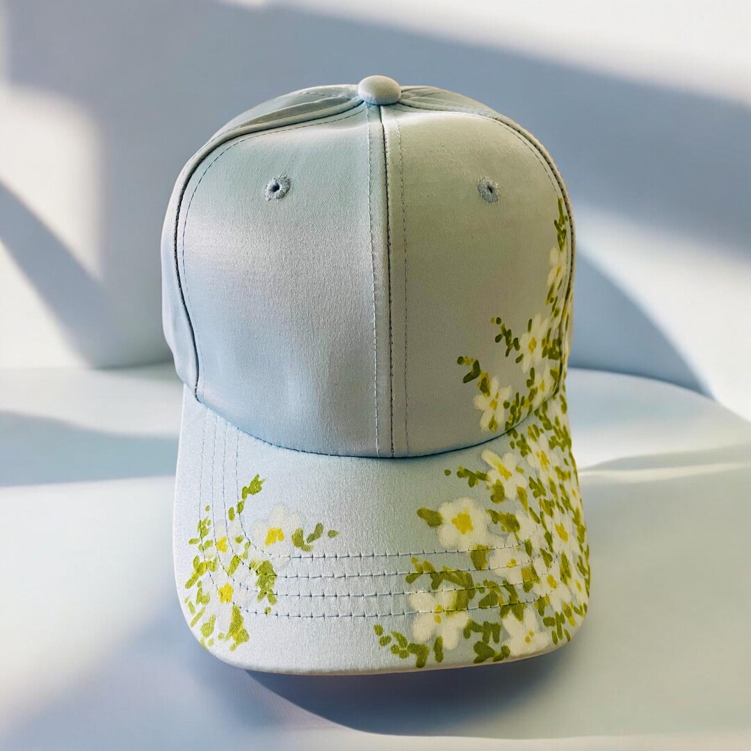 Blue Satin Hand Painted Baseball Cap - Etsy