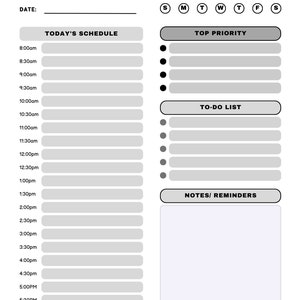 Daily Schedule To-do List Printable, Instant Download, Minimal ...