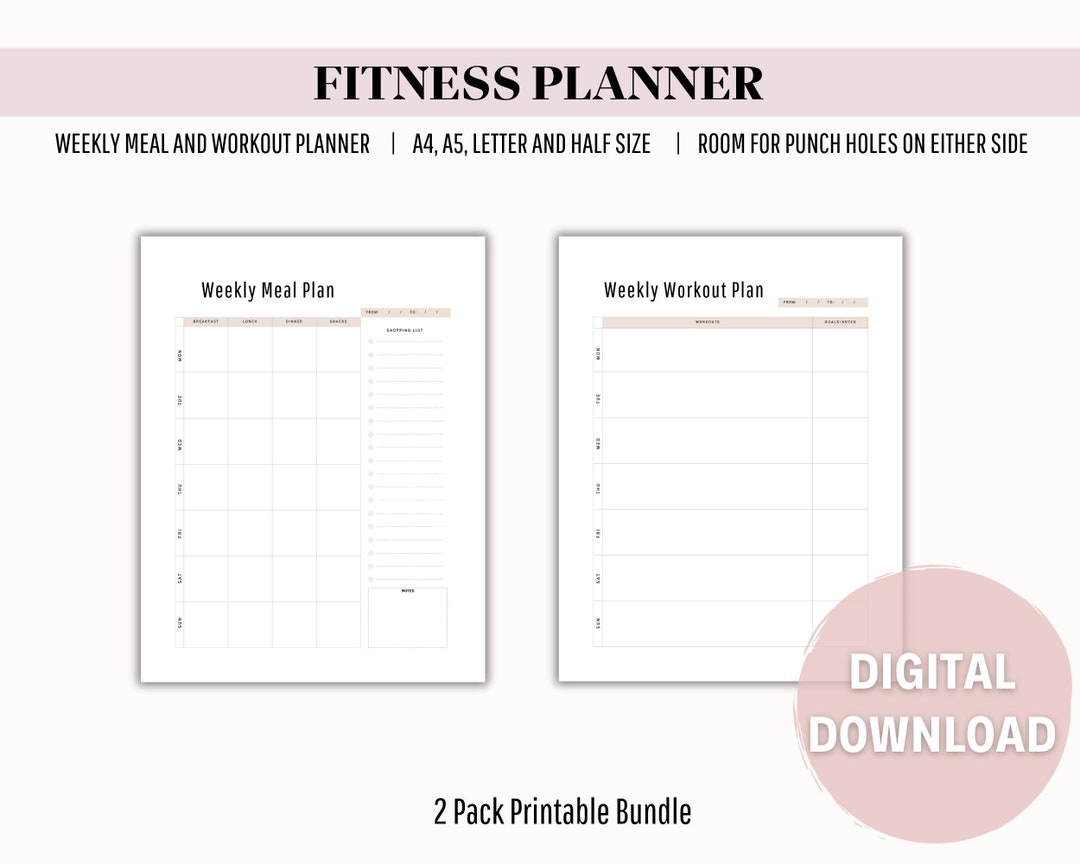 Printable Fitness Planner Weekly Workout Planner, Weekly Meal Planner ...