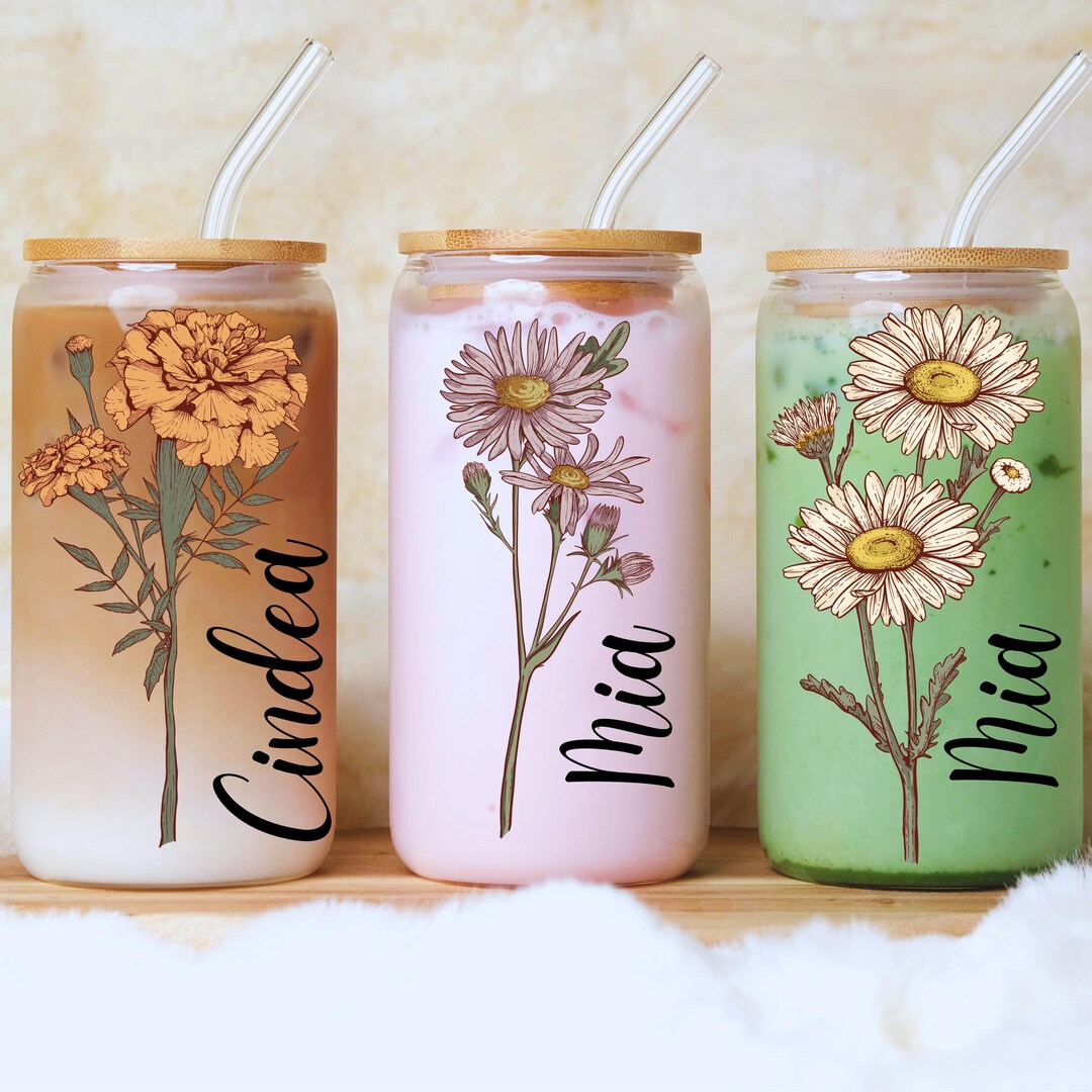 Personalized Iced Coffee Cup, Custom Name Cup, Tumbler Glass With Straw ...