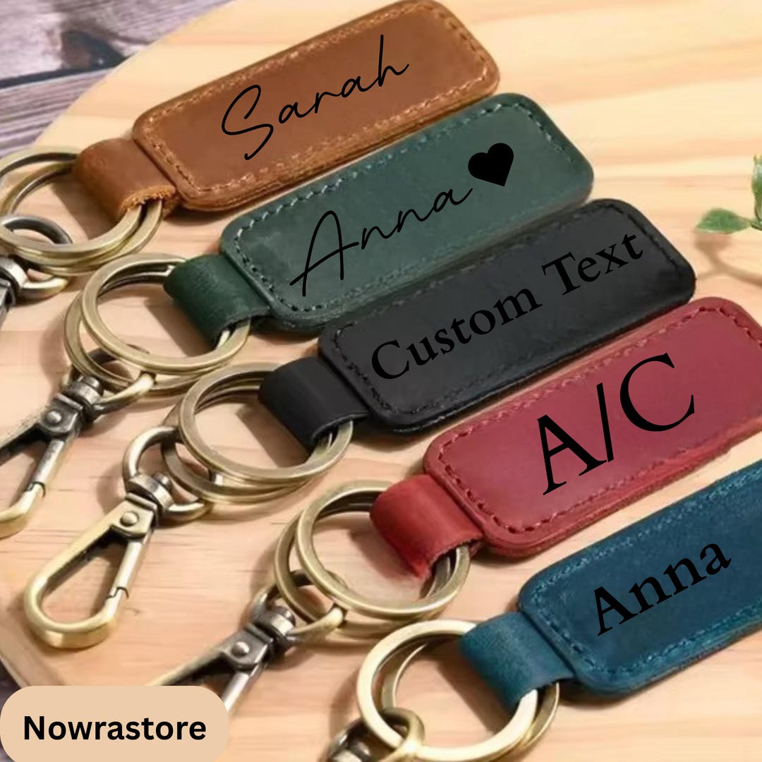 Custom Cowhide Leather Keychain Anniversary Gift Husband Birthday ...