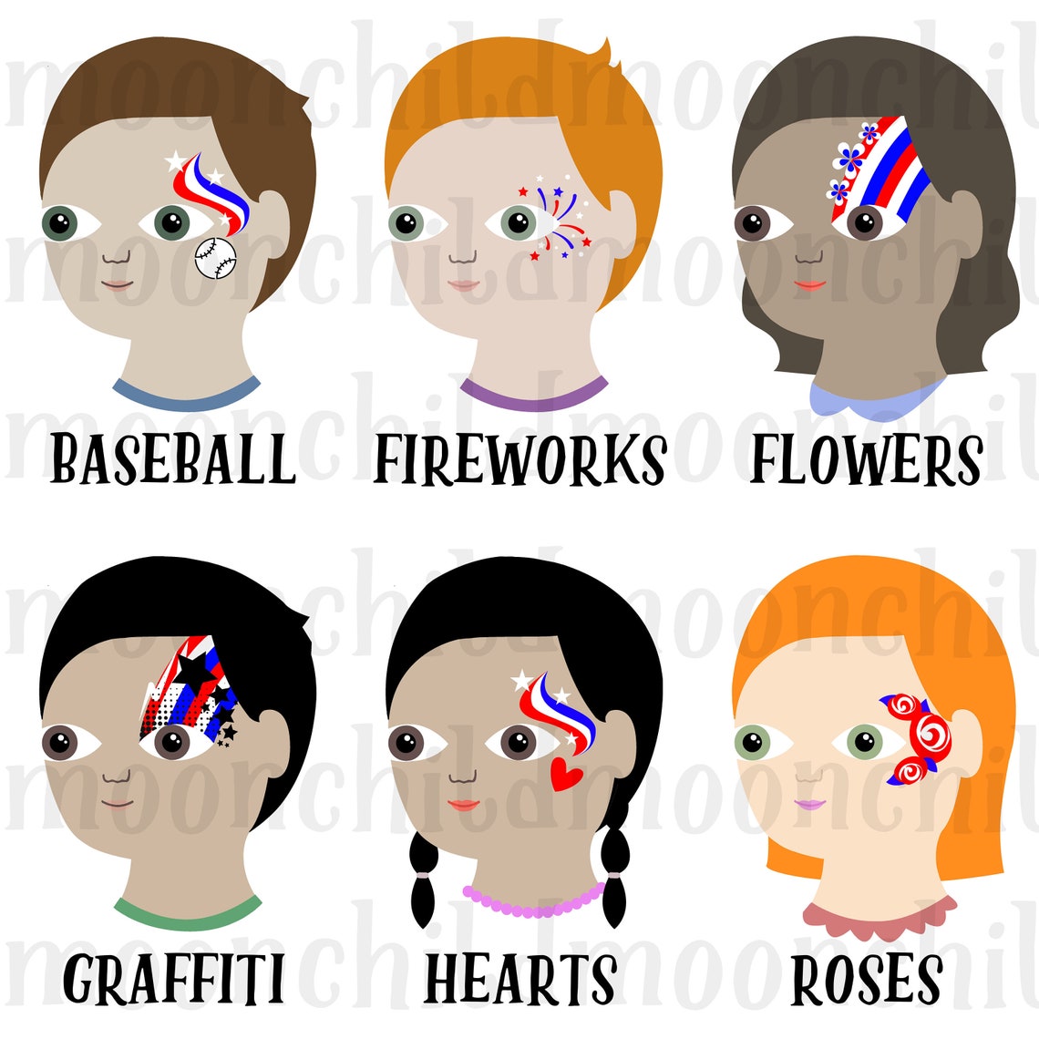 4th of July Easy Face Painting Design Menu Board Image. Printable PDF ...