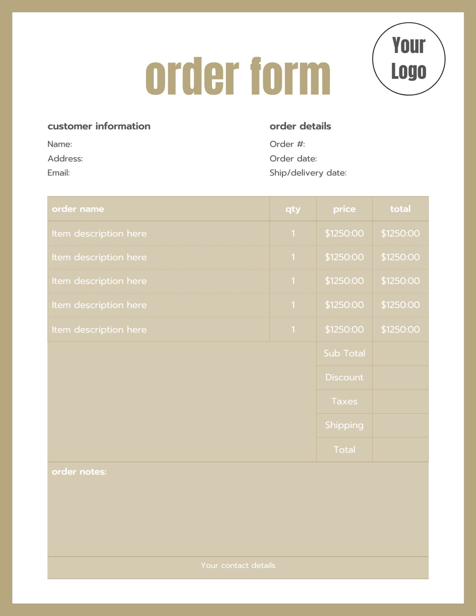 Printable and Editable Online Order Form for Businesses, DIY ...