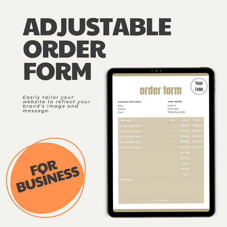 Printable and Editable Online Order Form for Businesses, DIY ...