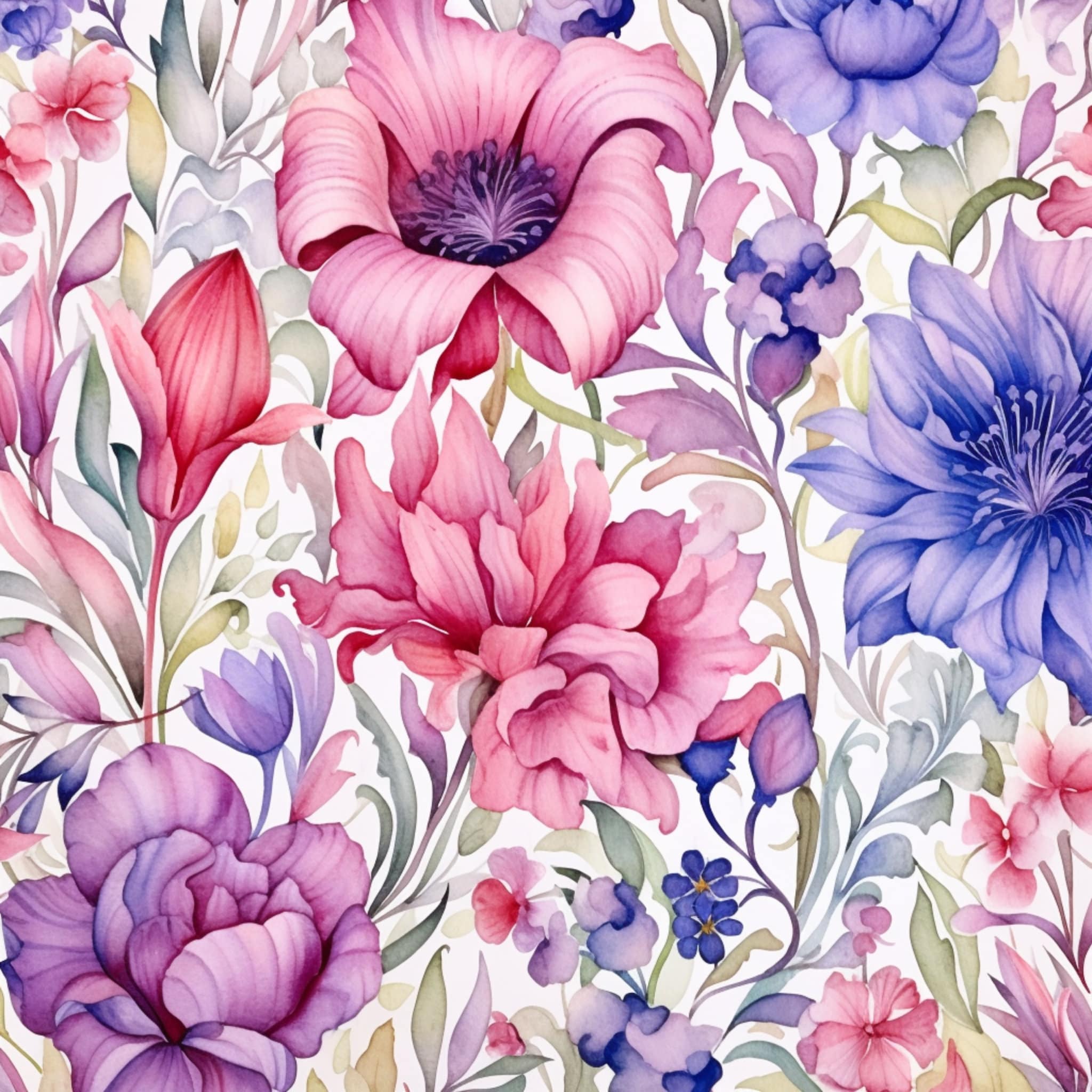 Watercolor Floral Pattern, Watercolor Flower Design, Flowers Digital ...