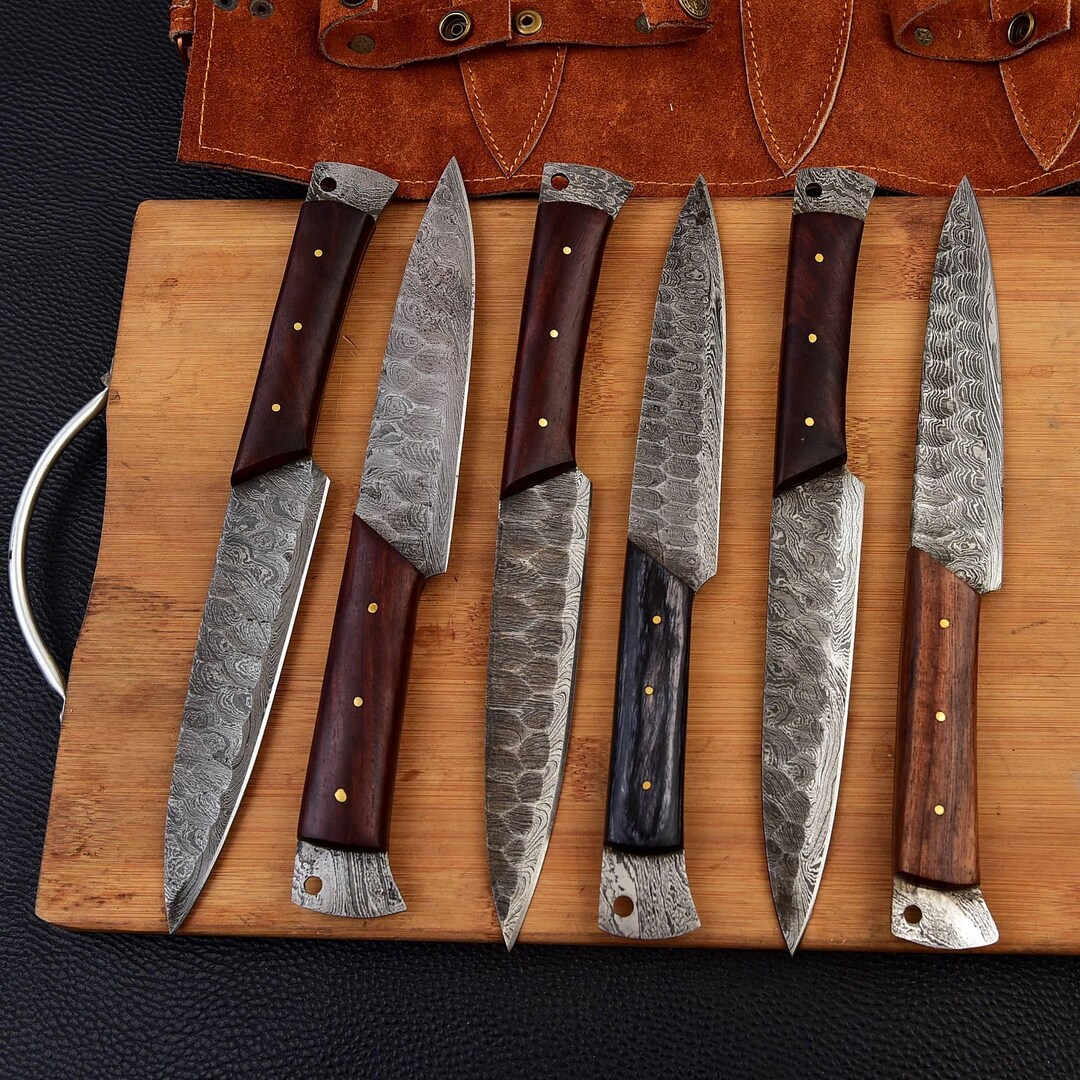 Custom Handmade Kitchen Knives 6 Piece Steak Knives Handforge Chef ...