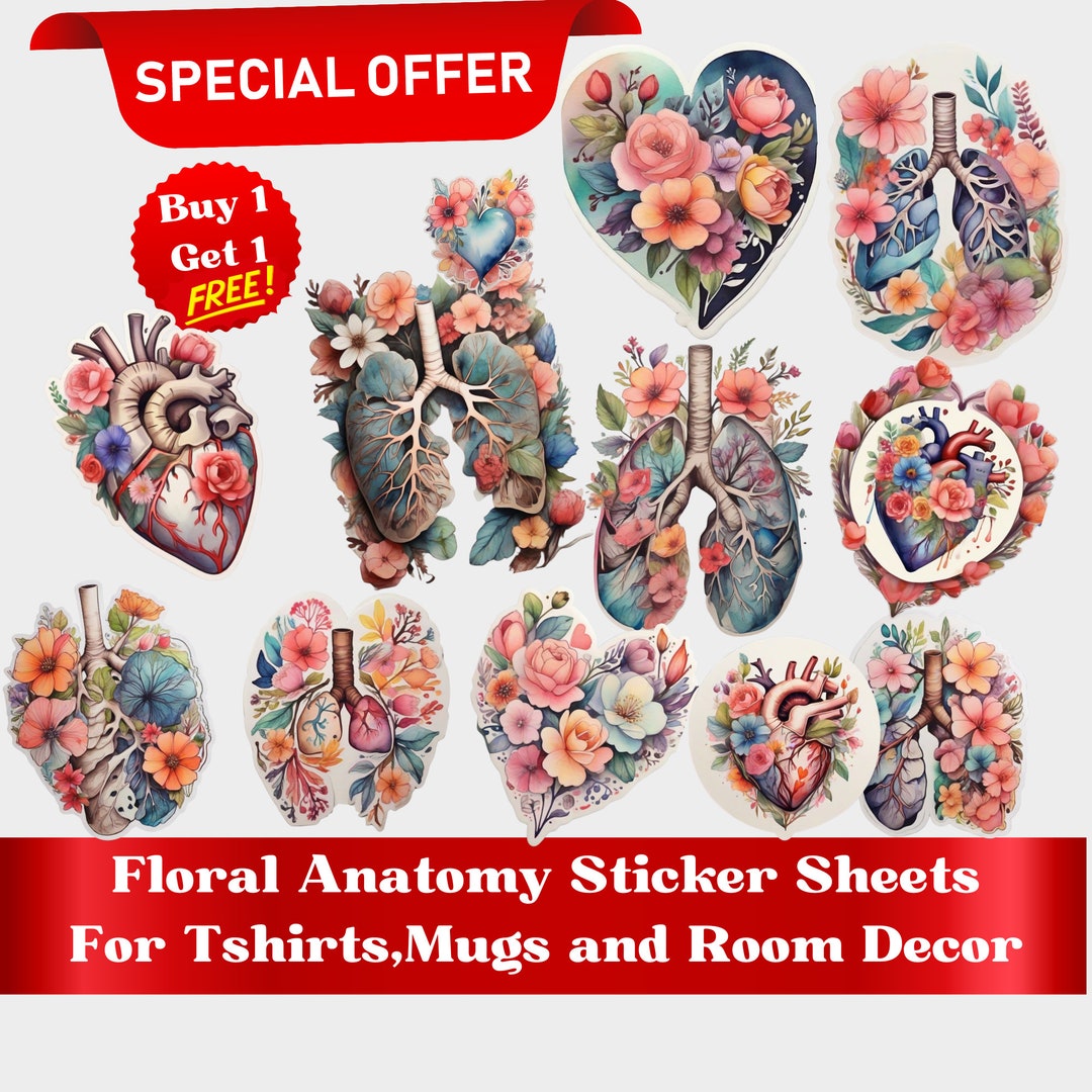 Floral Anatomical Sticker Sheet,floral Stickers,floral Svgs,svg ...