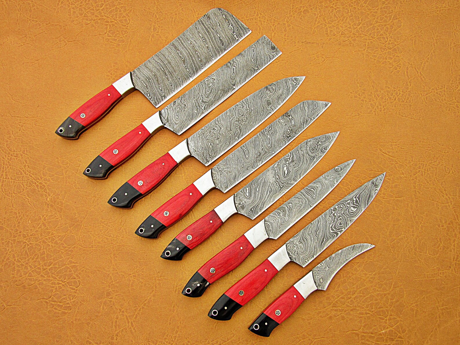 Custom Handmade Damascus Steel 8 Pcs Chef Knives Set BBQ Knives ...