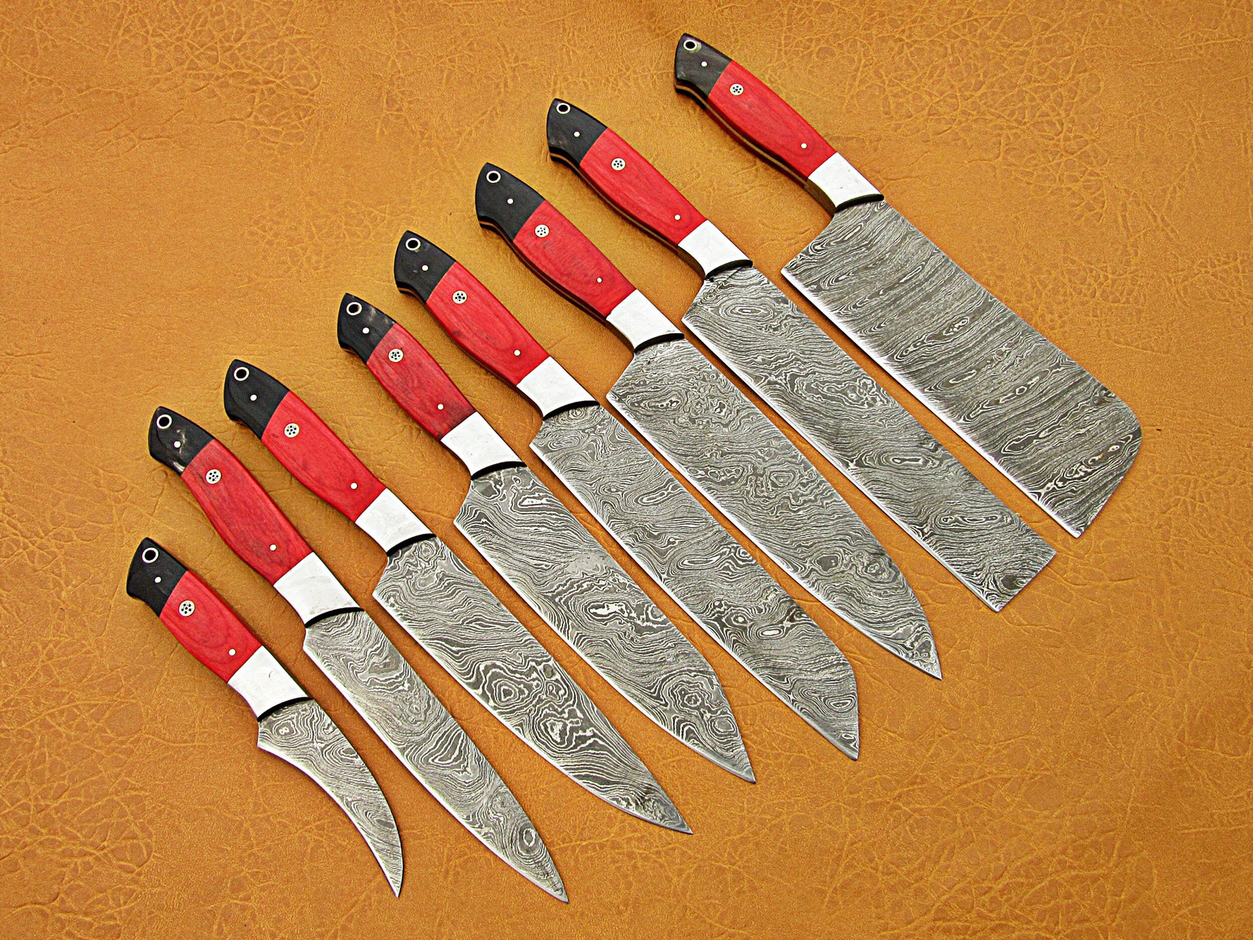 Custom Handmade Damascus Steel 8 Pcs Chef Knives Set BBQ Knives ...