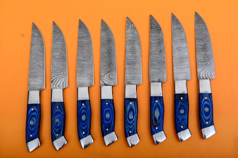Custom Handmade Kitchen Knives 8 Piece Steak Knives Handforge Chef ...