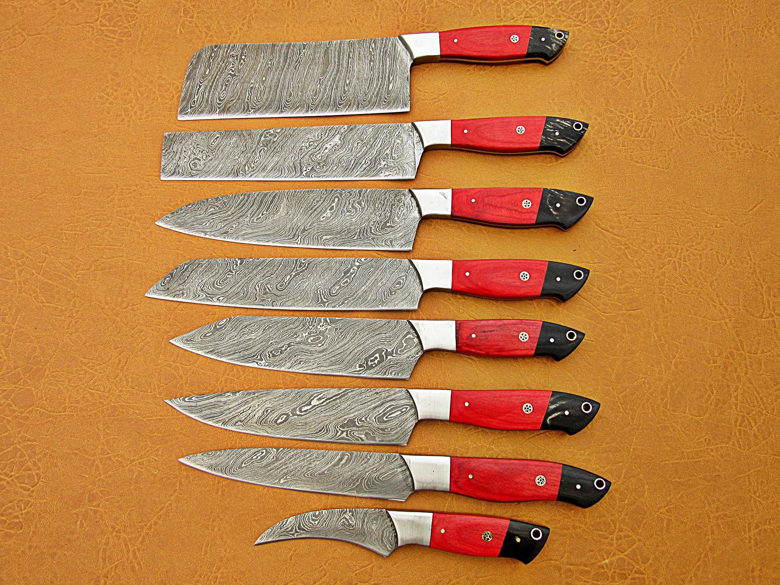Custom Handmade Damascus Steel 8 Pcs Chef Knives Set BBQ Knives ...