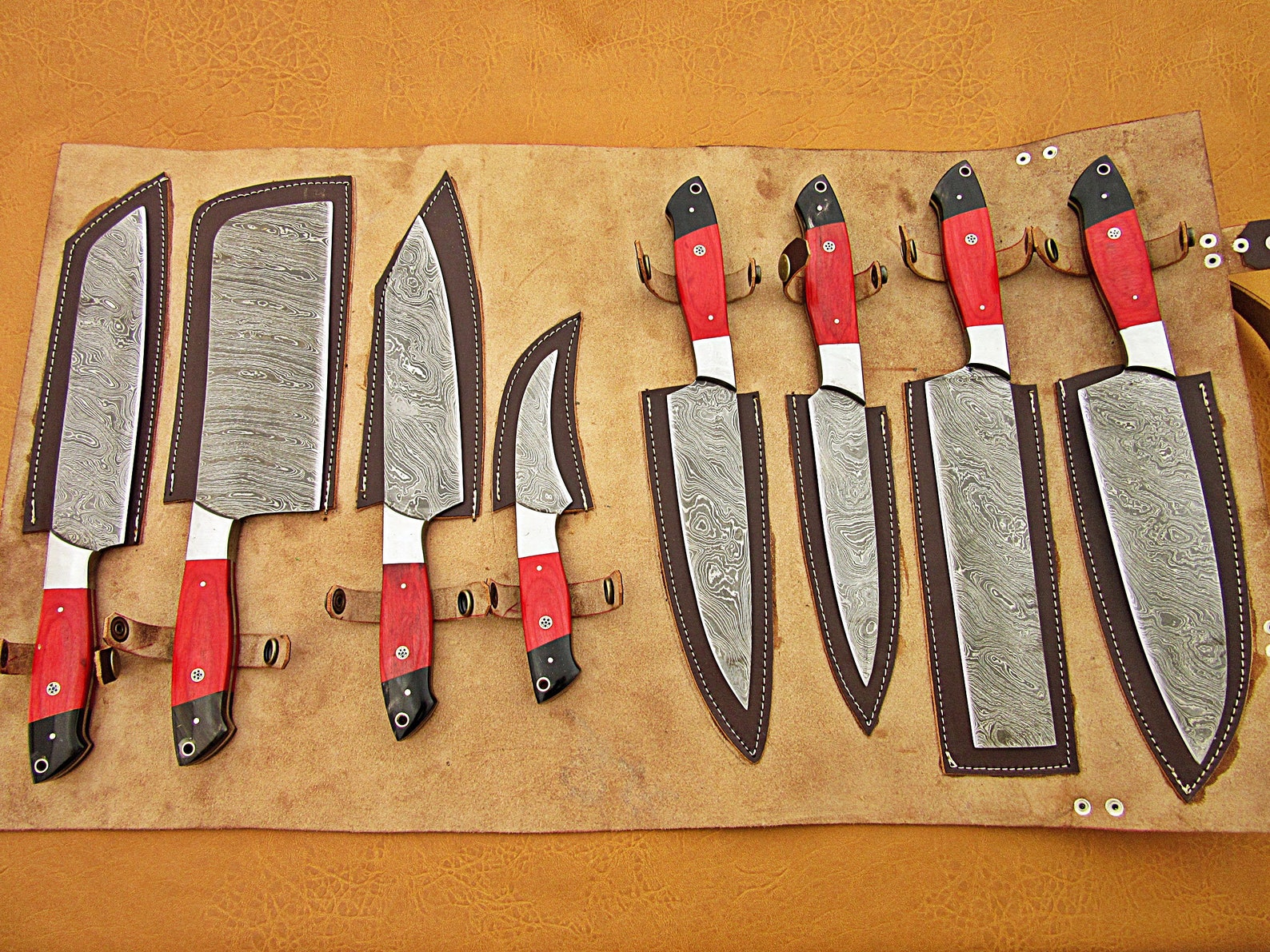 Custom Handmade Damascus Steel 8 Pcs Chef Knives Set BBQ Knives ...