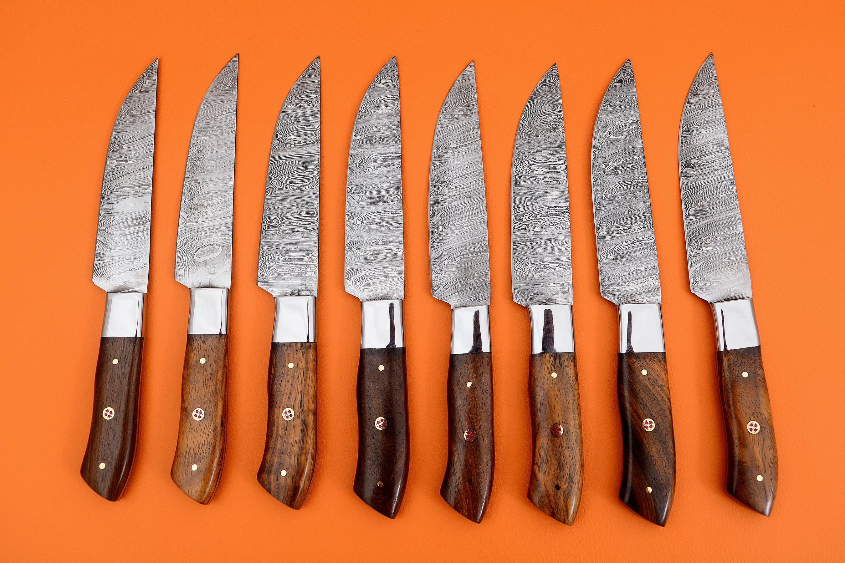 Custom Handmade Kitchen Knives 8 Piece Steak Knives Handforge Chef ...