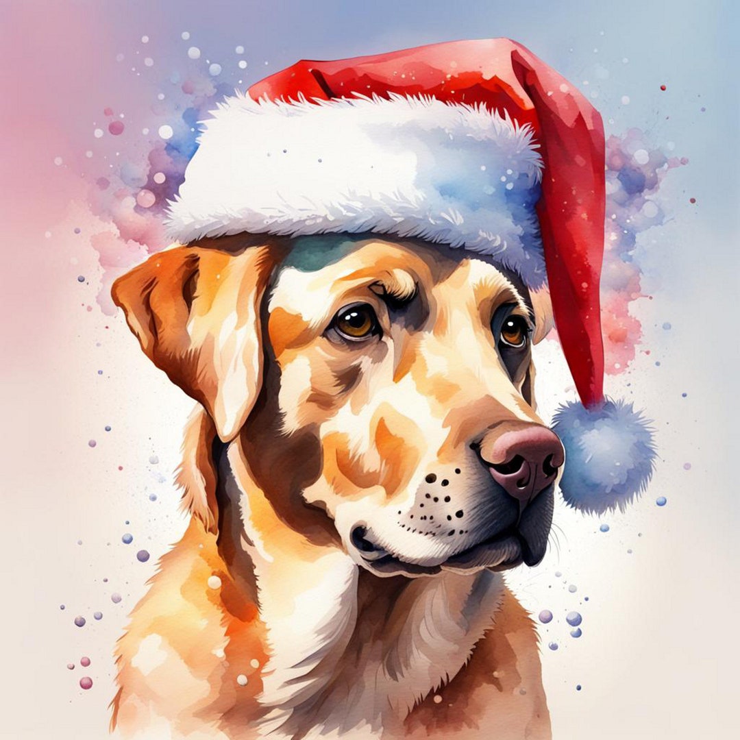 Christmas Labrador Dog in A Santa Claus Hat Profile Cute Watercolor Art ...