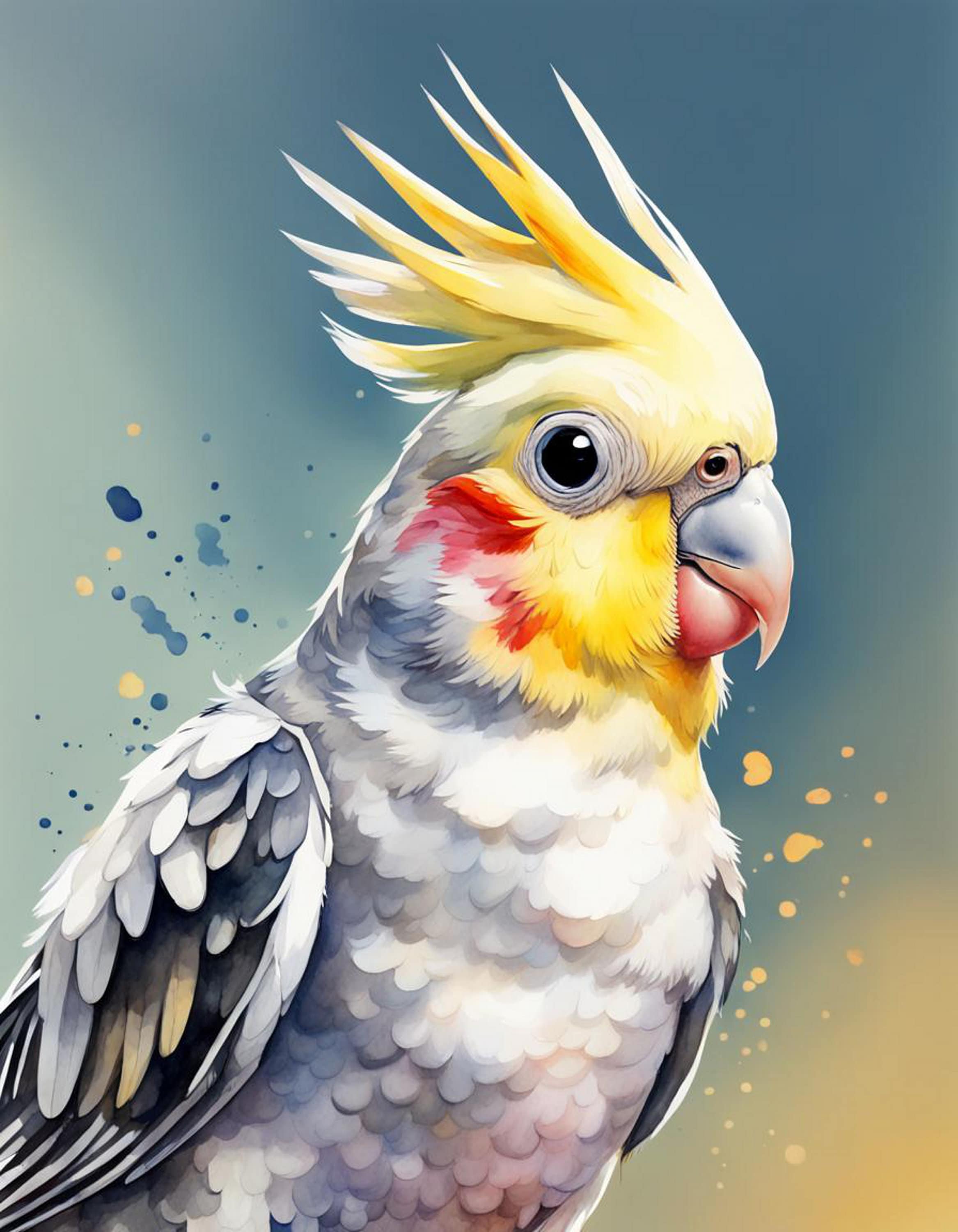 Cockatiel Bird Cute Watercolor Art Photo Print Painting Digital ...