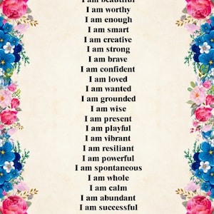 25 I Am Positive Affirmation Quotes Flower Border Law of Attraction ...
