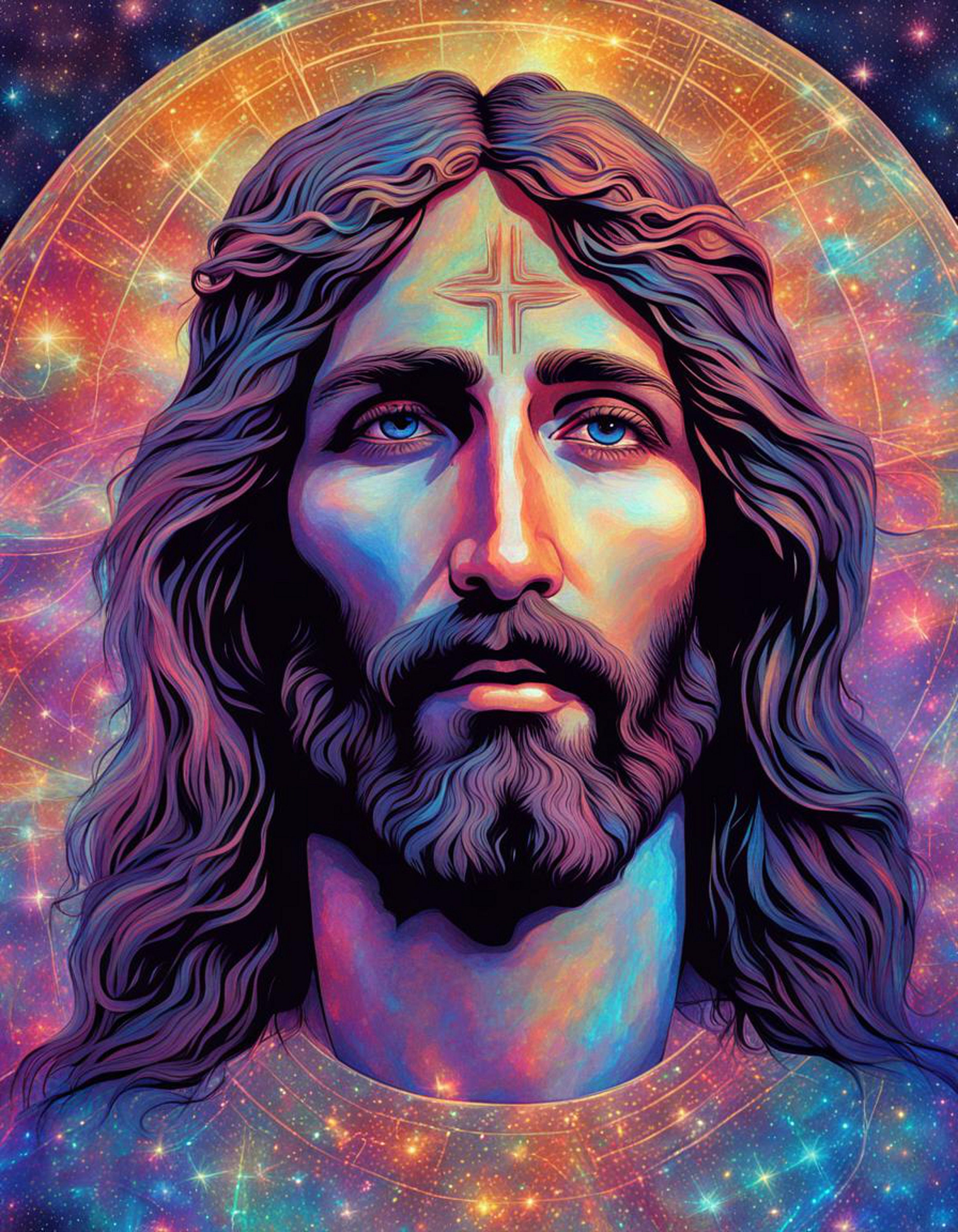 Cosmic Jesus Christ Cute Art Photo Print Painting Digital Download - Etsy