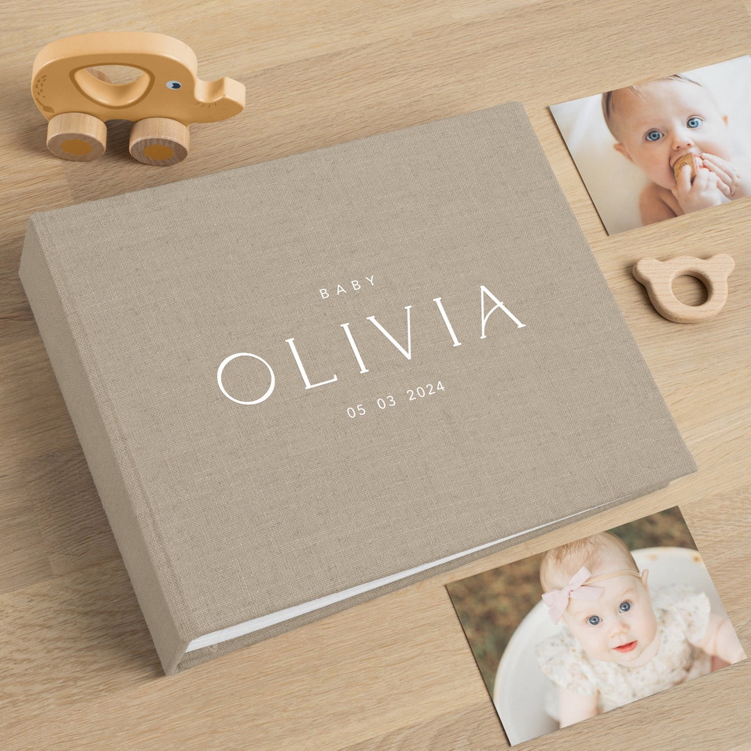 First Years Baby Memory Book Personalized Linen Baby Photo Album Modern ...