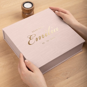 Baby Time Capsule Box | Personalized Baby Keepsake Box | Large Linen ...