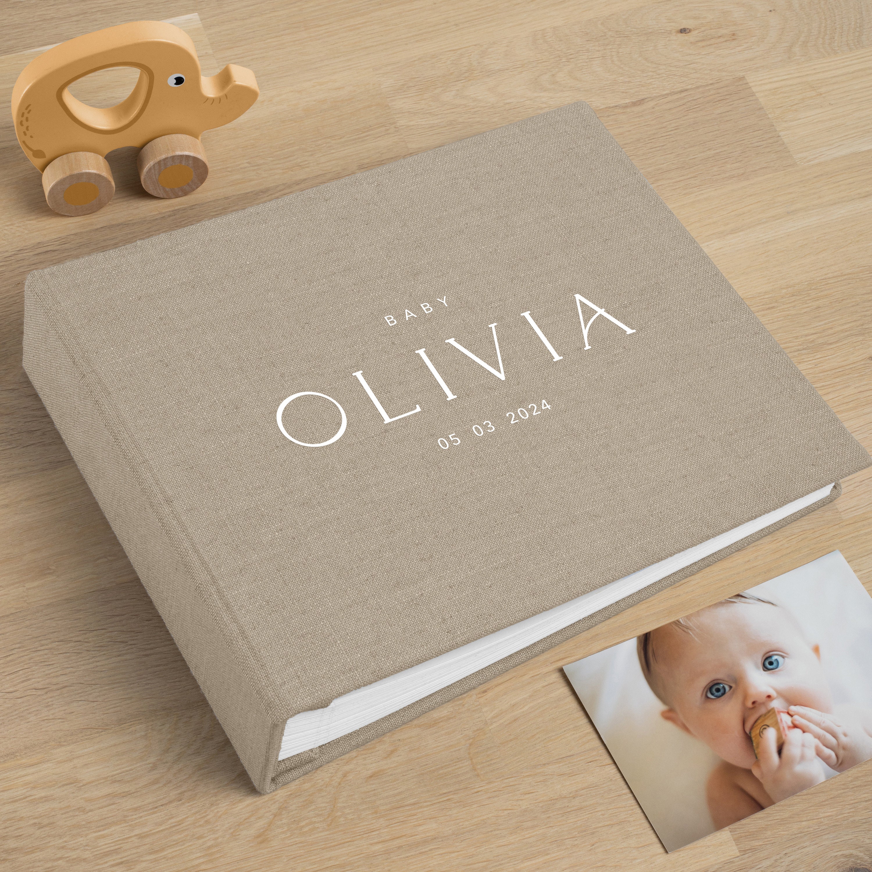First Years Baby Memory Book Personalized Linen Baby Photo Album Modern ...