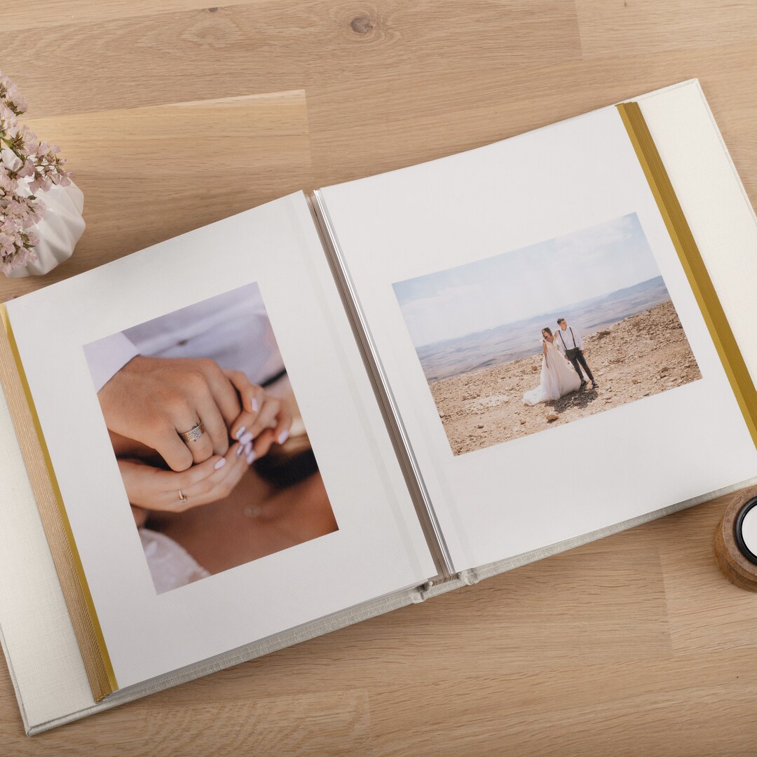 Wedding Photo Album | Large Size Personalized Scrapbook | White Linen ...