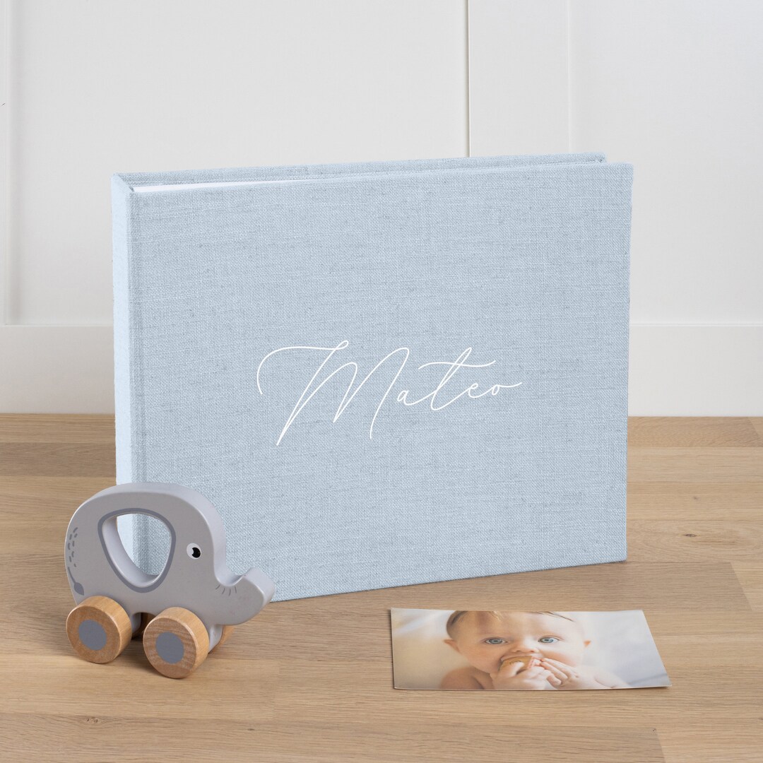 First Years Baby Memory Book | Personalized Linen Baby Photo Album ...