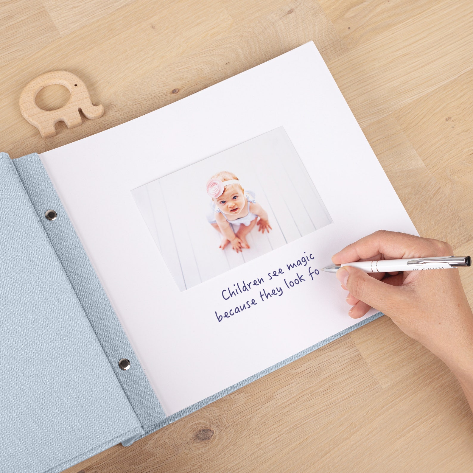 Personalized Linen Baby Photo Album | First Years Baby Memory Book ...