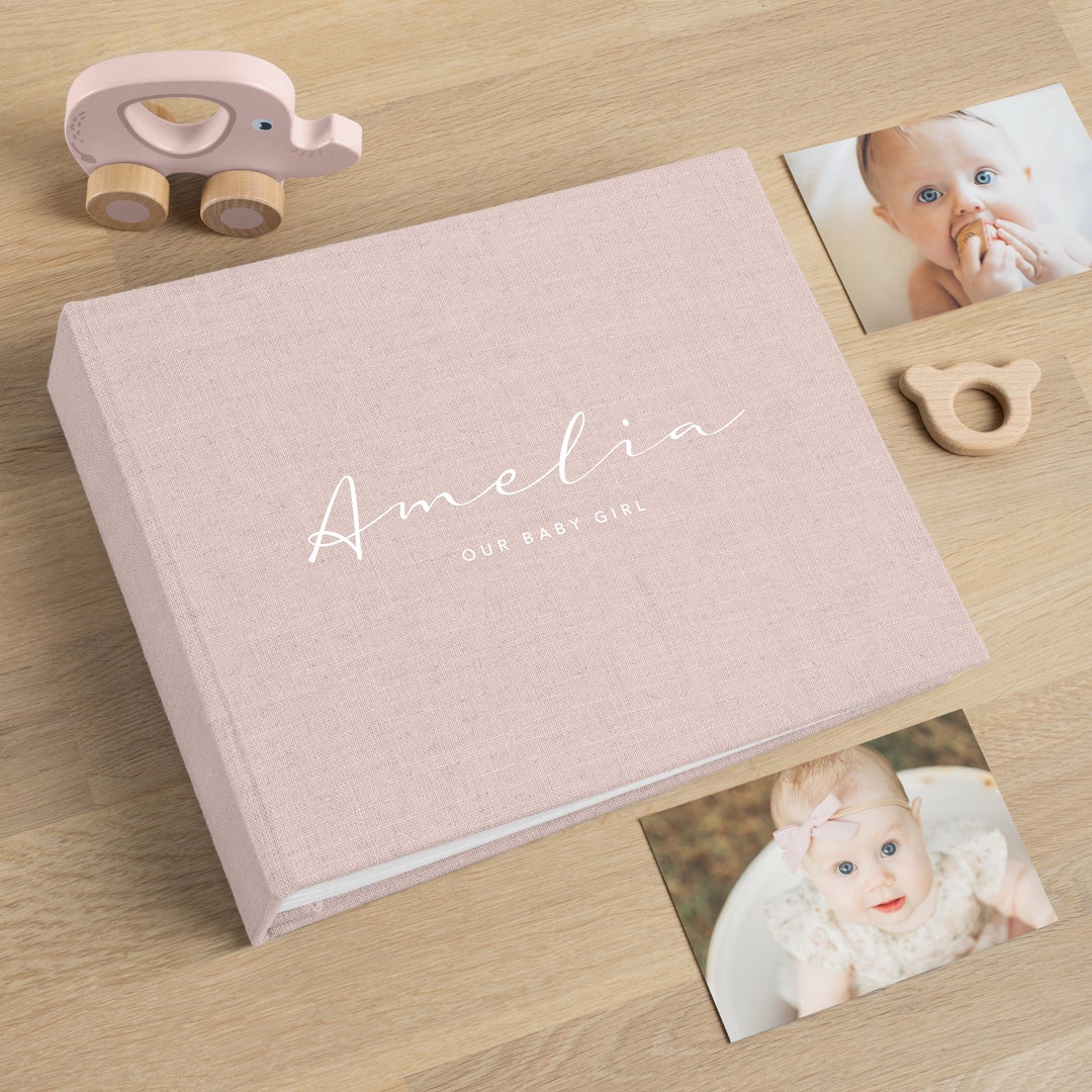 First Years Baby Memory Book | Personalized Linen Baby Photo Album ...