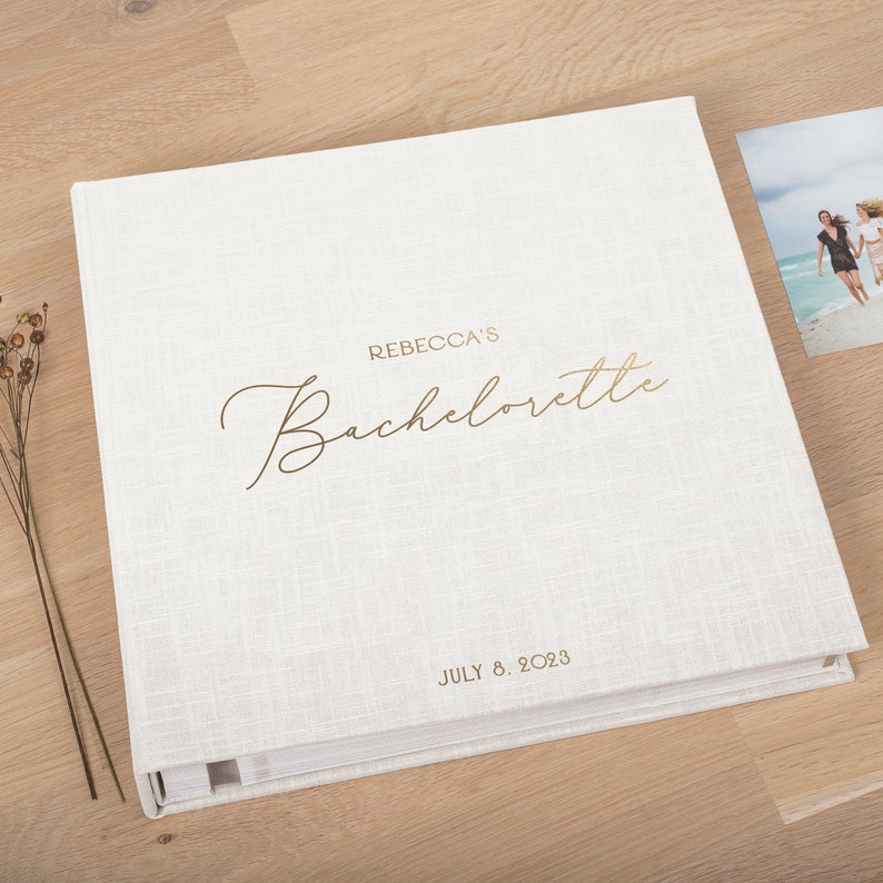 Personalized Bachelorette Party Photo Album: Natural Linen Scrapbook ...
