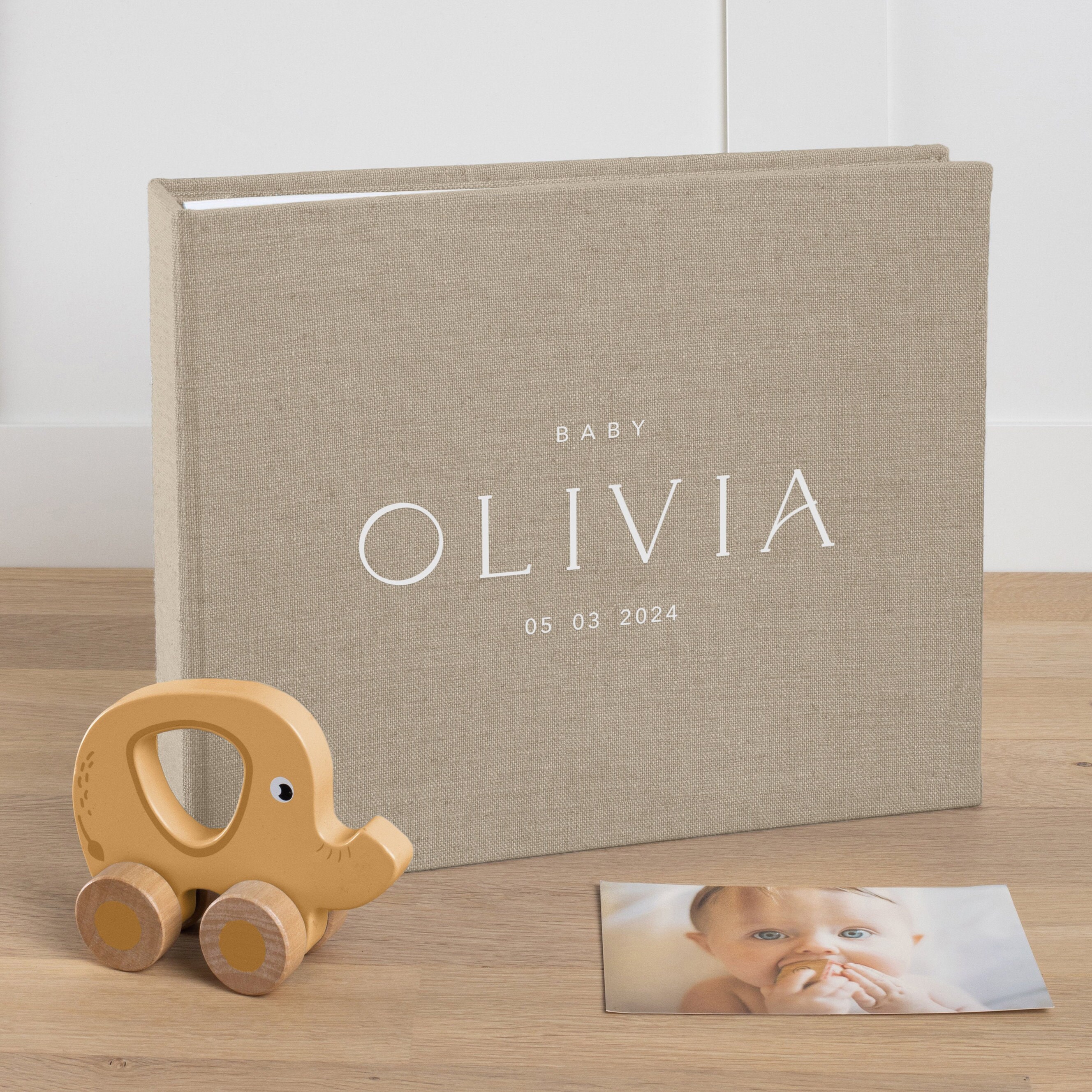 First Years Baby Memory Book Personalized Linen Baby Photo Album Modern ...