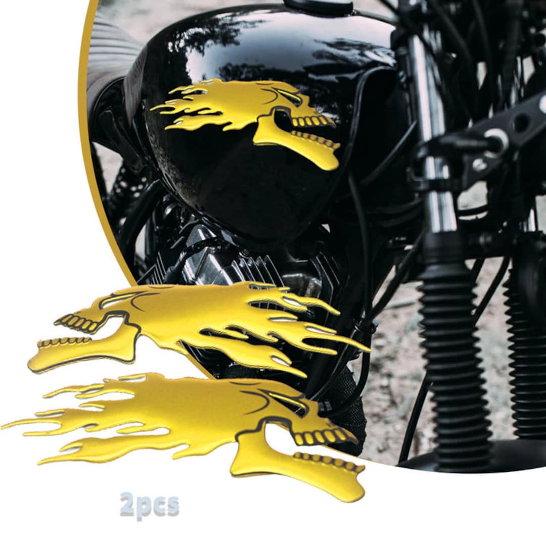 3D Flaming Skull Raised Gold Decal - Etsy