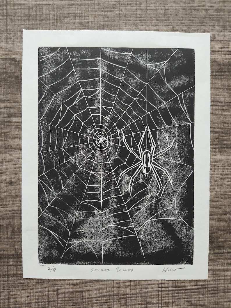 Spider & Web Linocut Print - Etsy