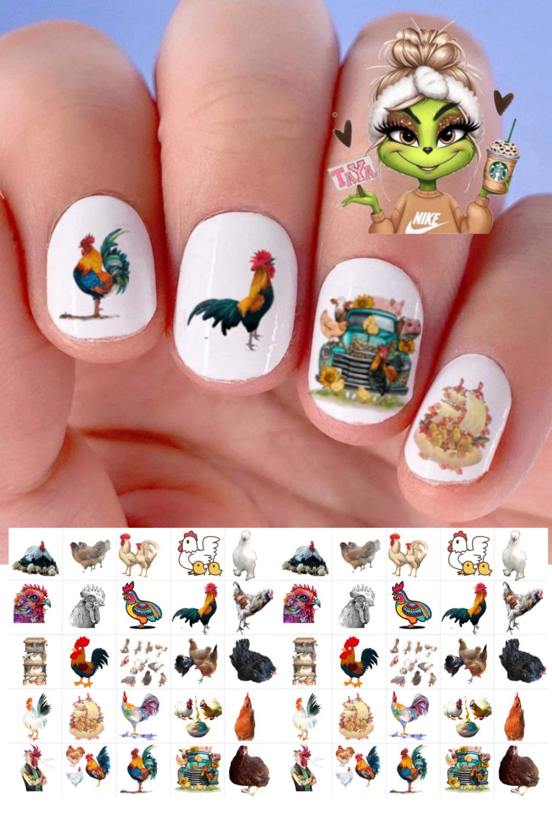 Chickens Set of 50 Waterslide Nail Art Decals - Etsy
