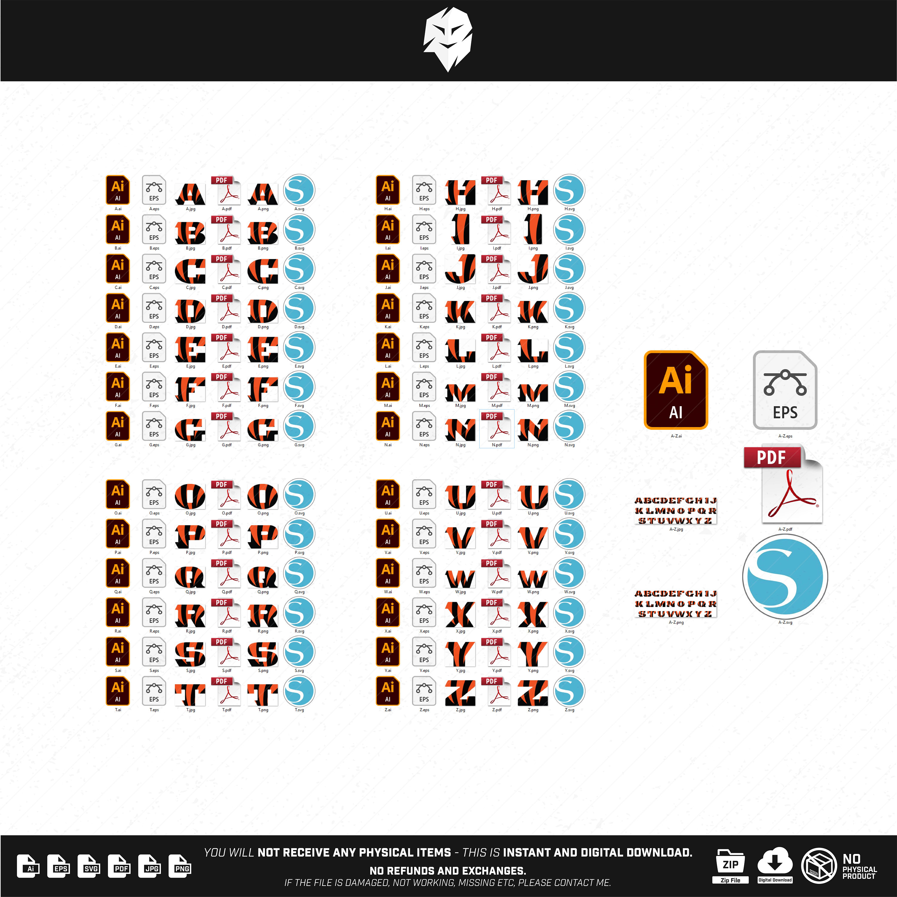 Bengals A-Z Vector (ai, Eps, SVG), PDF, and Image (jpg, Png) - Etsy
