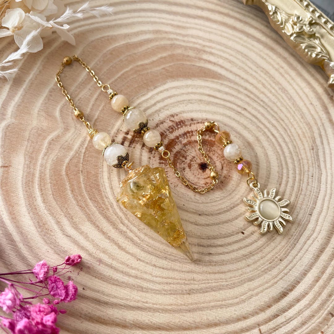 Pendulum in Heated Citrine Stone, Divinatory Pendulum in Resin Inlaid ...