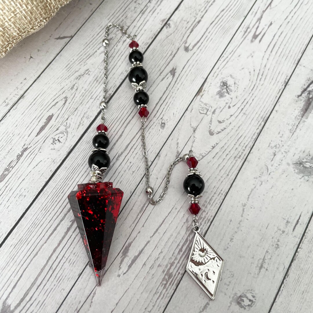Divination Pendulum in Obsidian, Black and Red, Gothic Style, Dowsing ...