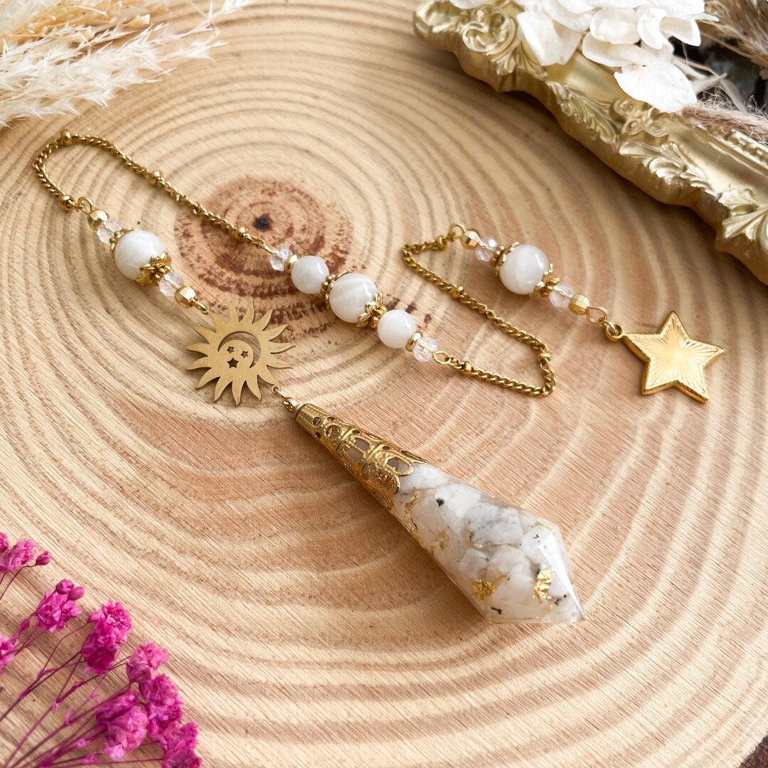 White Moonstone Divinatory Pendulum, Pretty Witch's Pendulum, Resin ...