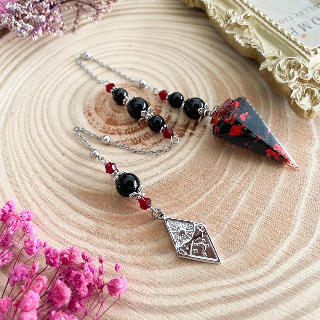 Divination Pendulum in Obsidian, Black and Red, Gothic Style, Dowsing ...