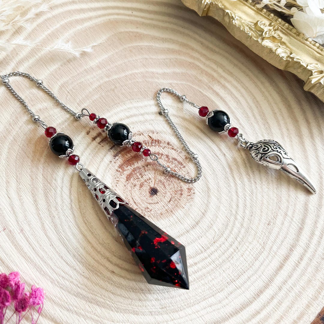 Gothic Silver and Red Obsidian Divinatory Pendulum, Resin Pendulum ...