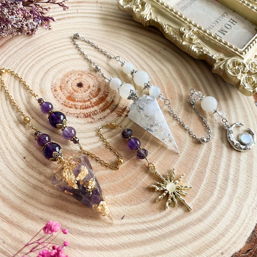 Natural Gemstone Dowsing Pendulum, Resin Inlaid With Natural Stone ...