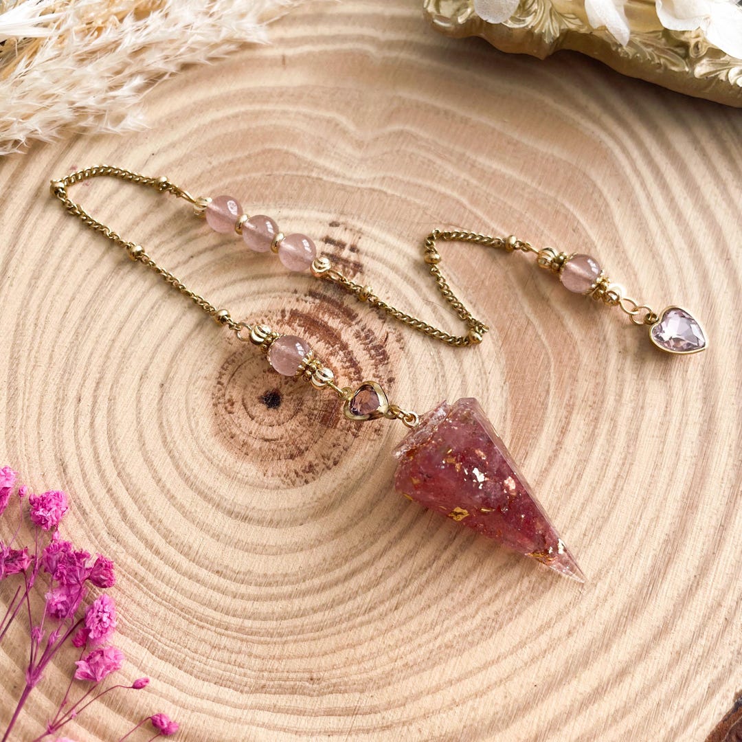 Strawberry Quartz Divination Pendulum, Resin Pendulum Inlaid With ...
