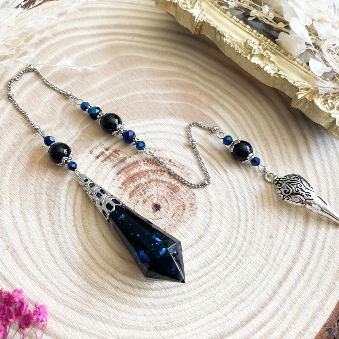 Gothic Silver and Blue Obsidian Divinatory Pendulum, Resin Pendulum ...