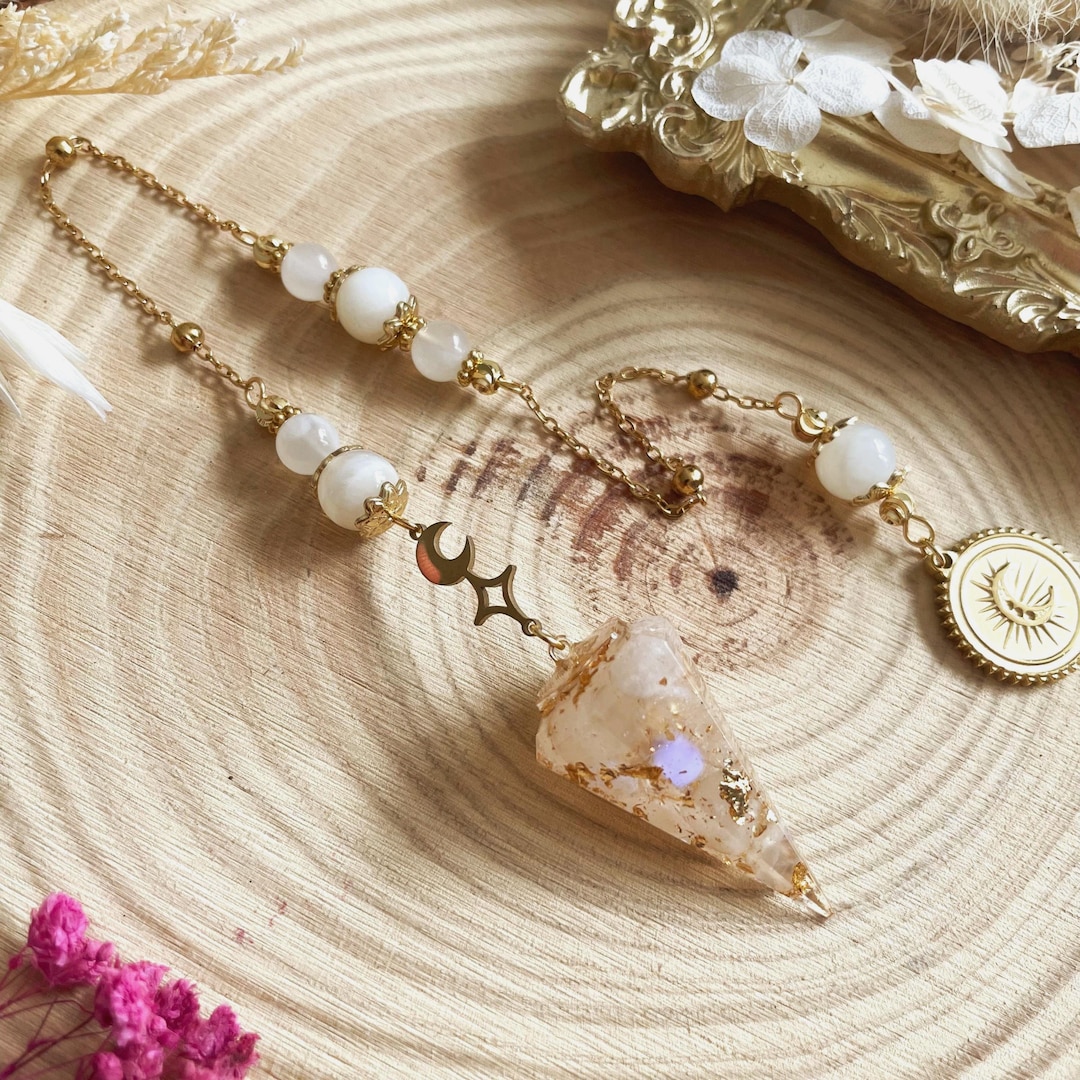 Moonstone Divination Pendulum, Resin Pendulum Inlaid With Natural ...