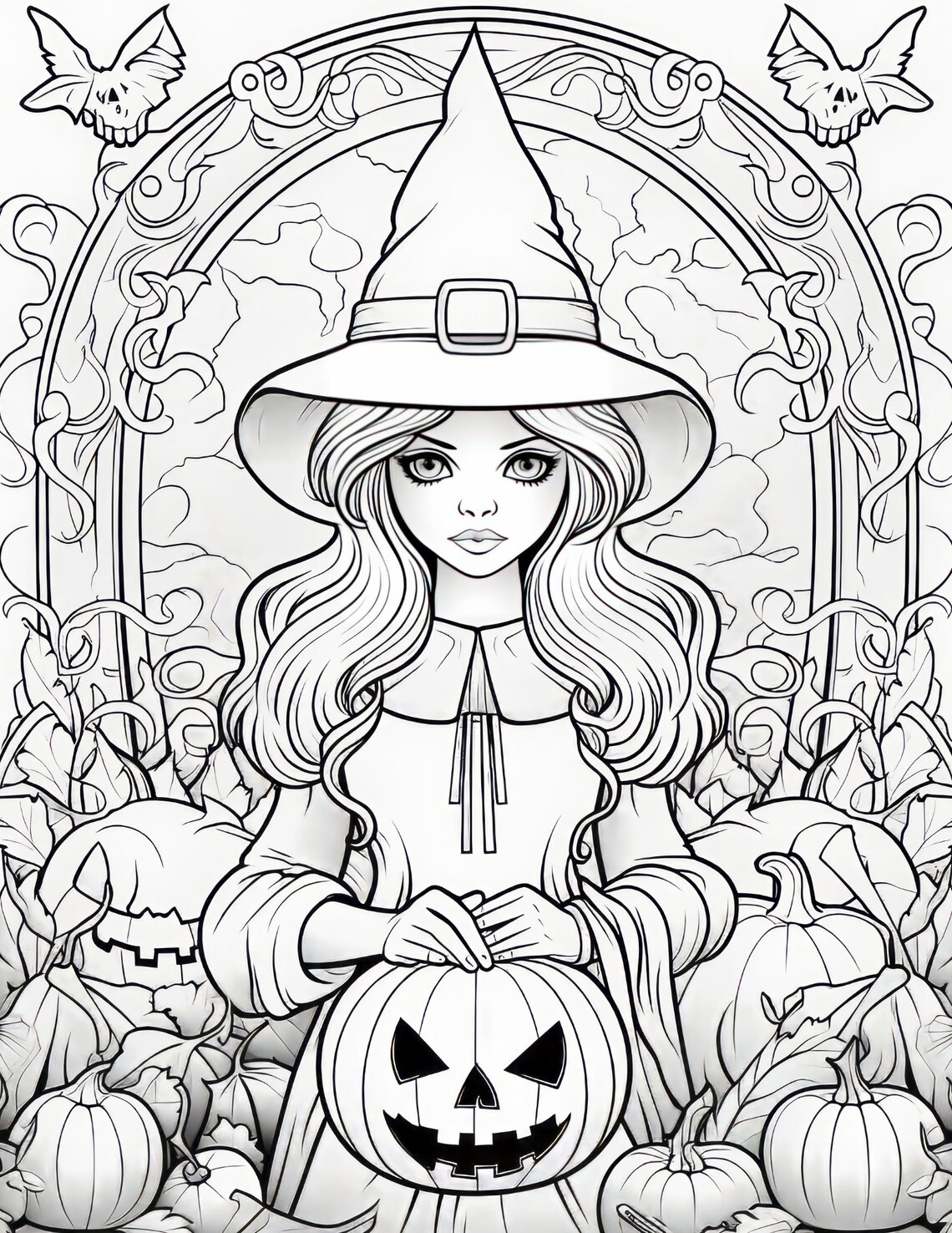 Witchy Coloring Book, Adult Coloring Page, Fantasy Coloring, Grayscale ...