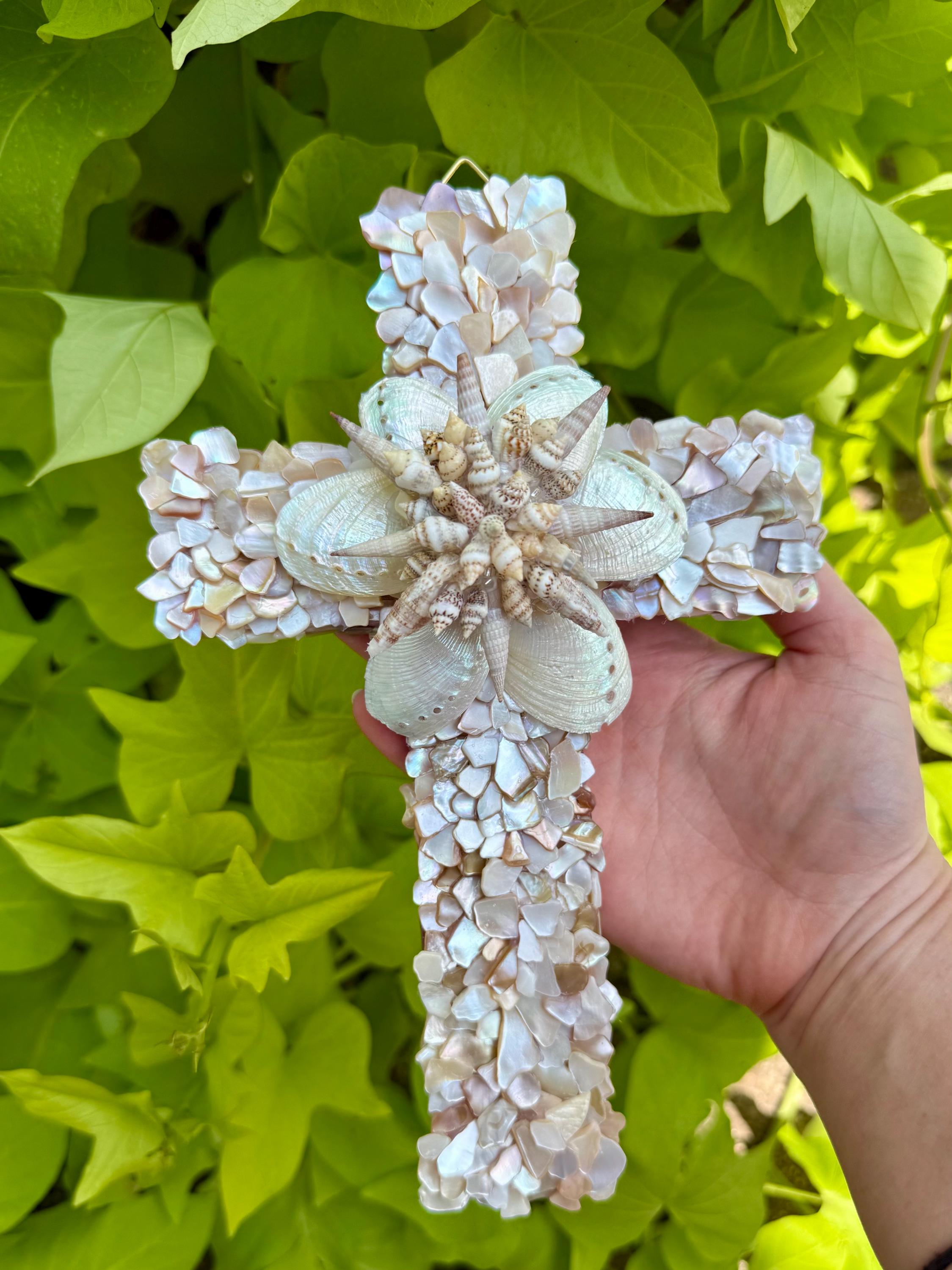 Handmade Seashell Cross Wall Decor – Abalone Shell Beach House Art ...
