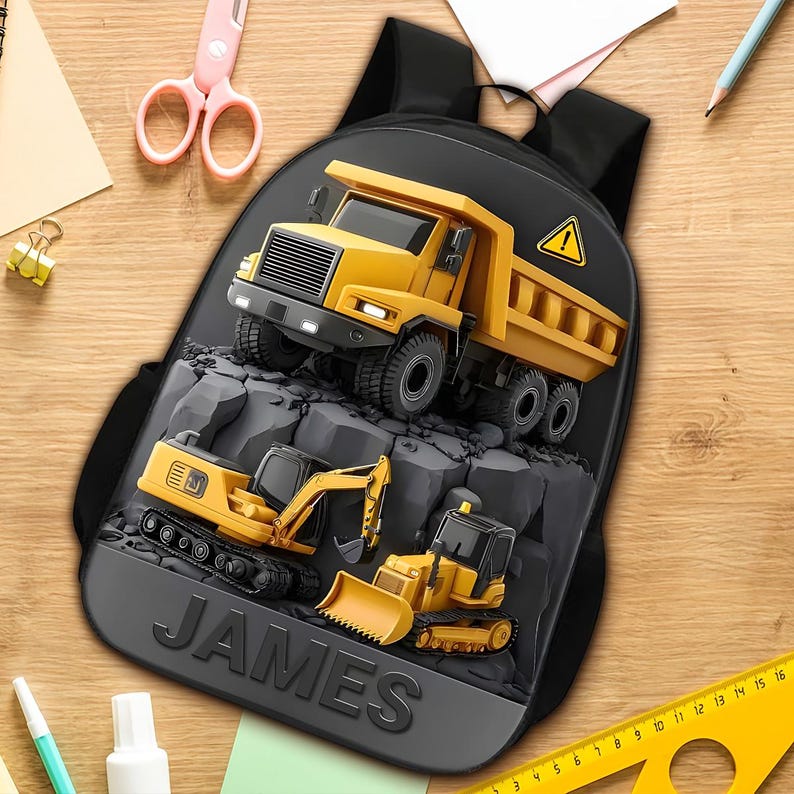 Custom Kids Backpack, Excavator Truck Back to School Backpack ...