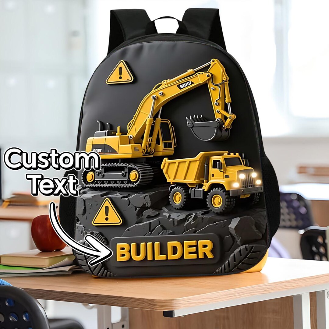 Personalized Construction Truck Backpack for Kids, Custom Name Toddler ...