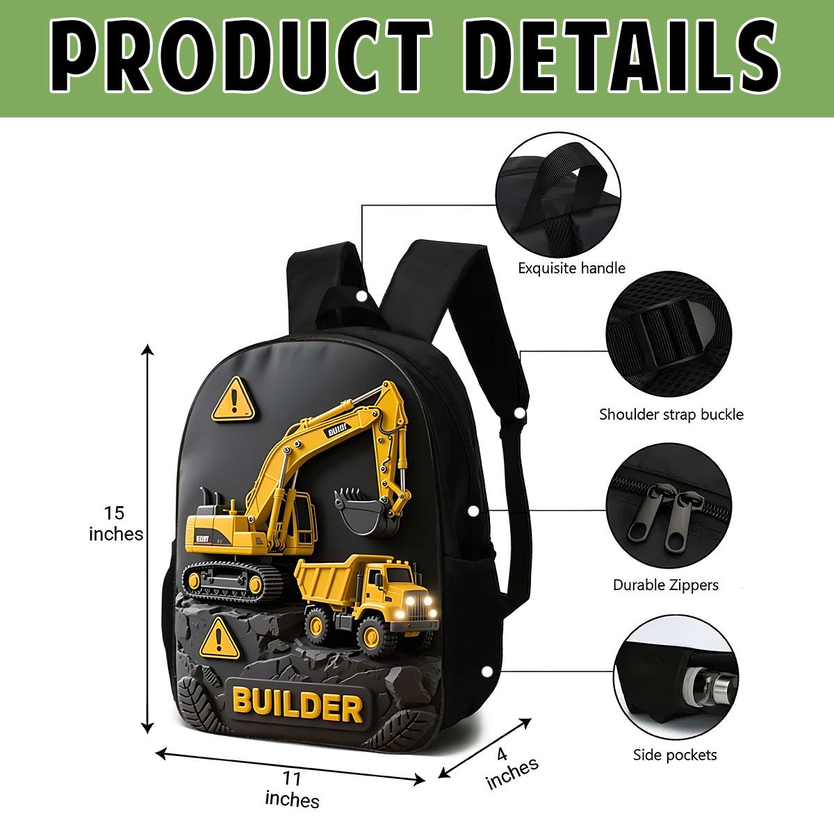 Personalized Construction Truck Backpack for Kids, Custom Name Toddler ...