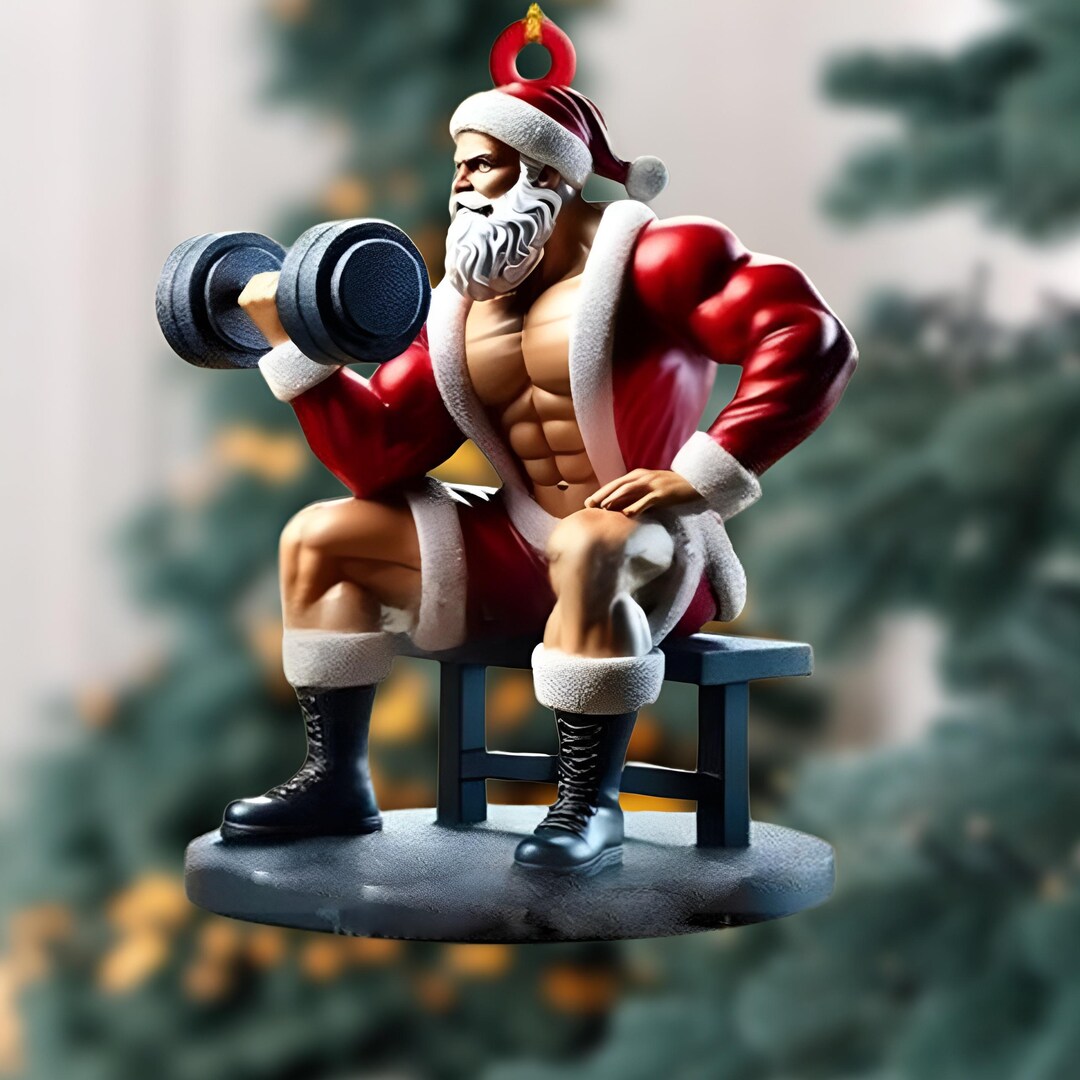 Personalized Santa Gym Ornament, Custom Name Fitness 2D Ornament ...