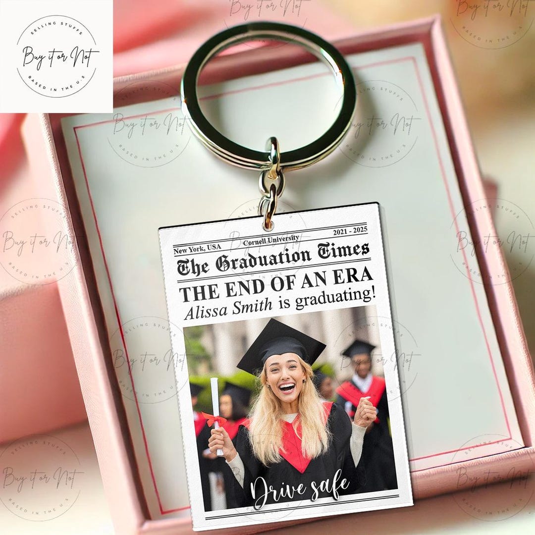 Personalized Graduation Times Newspaper Style Keychain, Custom Photo ...